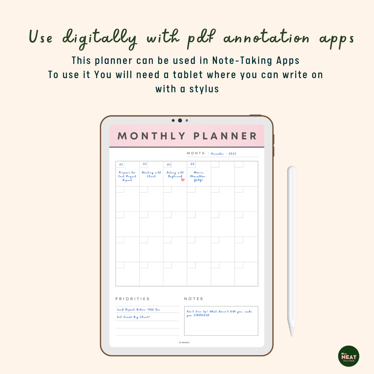 Monthly Planner Printable in 7 Colors - M031 – mrsneat