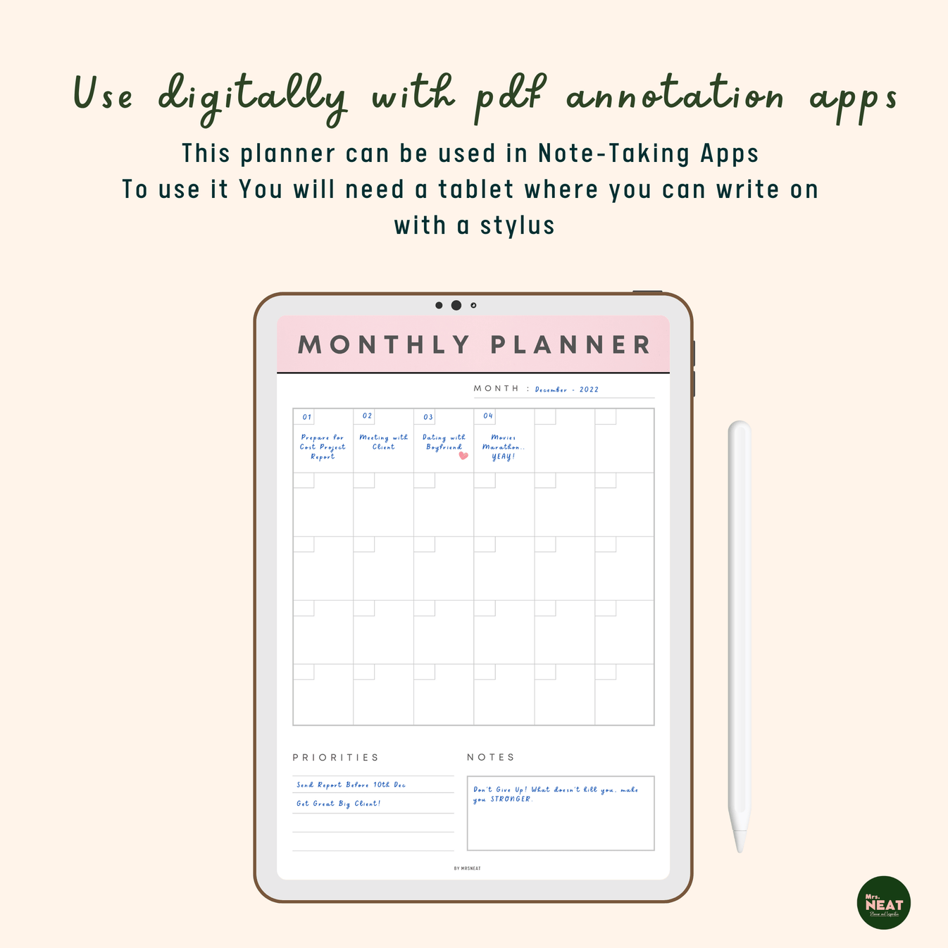 Monthly Planner Printable in 7 Colors - M031 – mrsneat