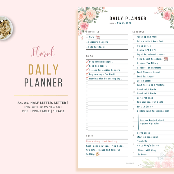 Floral Daily Planner Printable - M133 – mrsneat