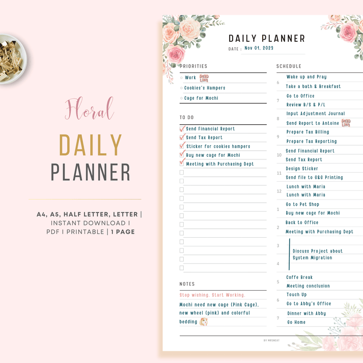 Floral Daily Planner Printable – mrsneat