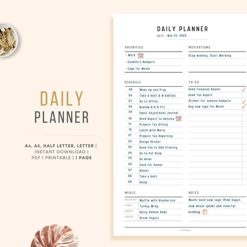 Free Minimalist Daily Planner Printable – mrsneat