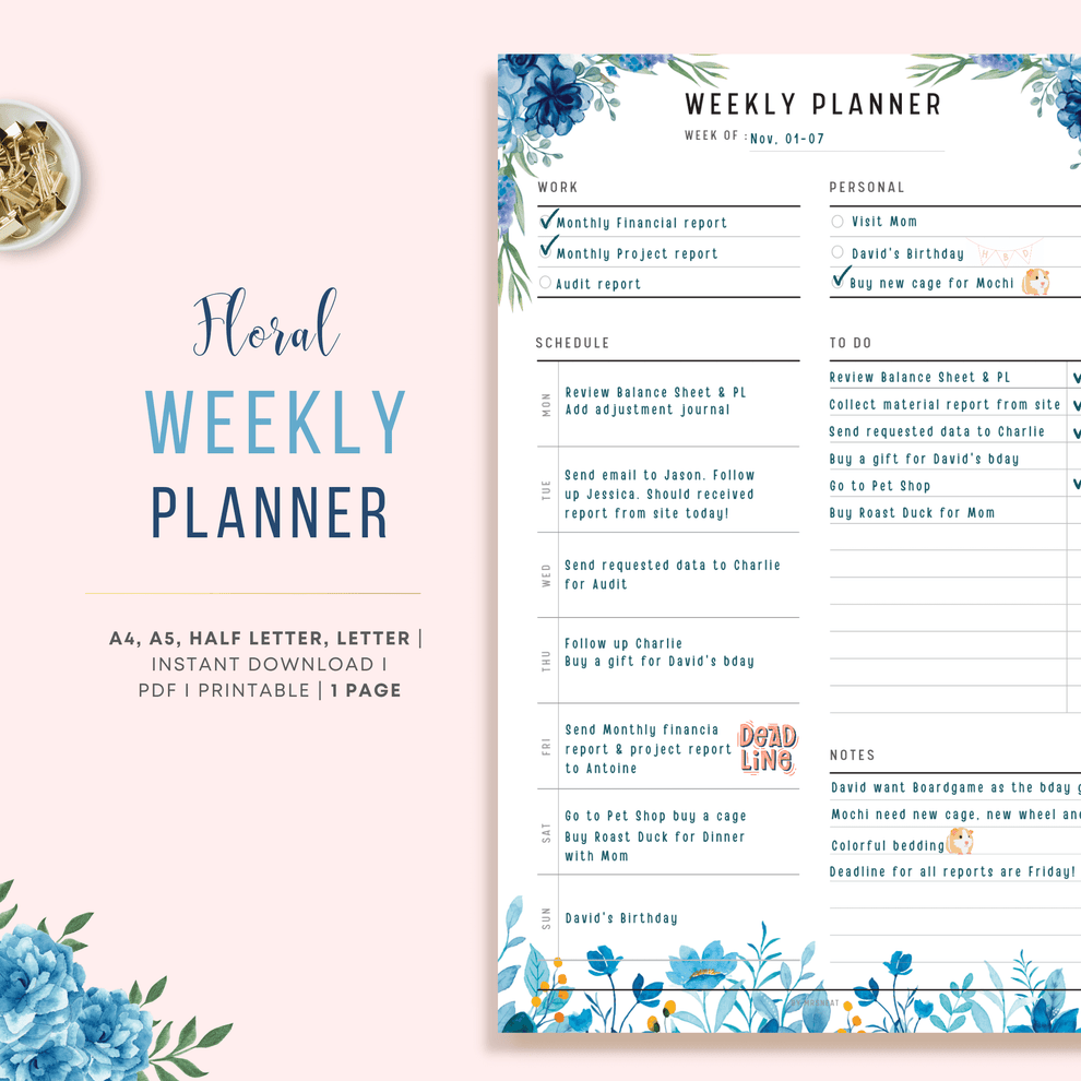 Weekly Planner Printable - M167/8 – mrsneat