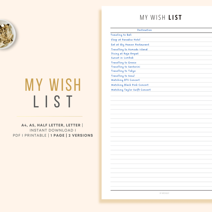 Wish List Printable Planner - M146 – mrsneat