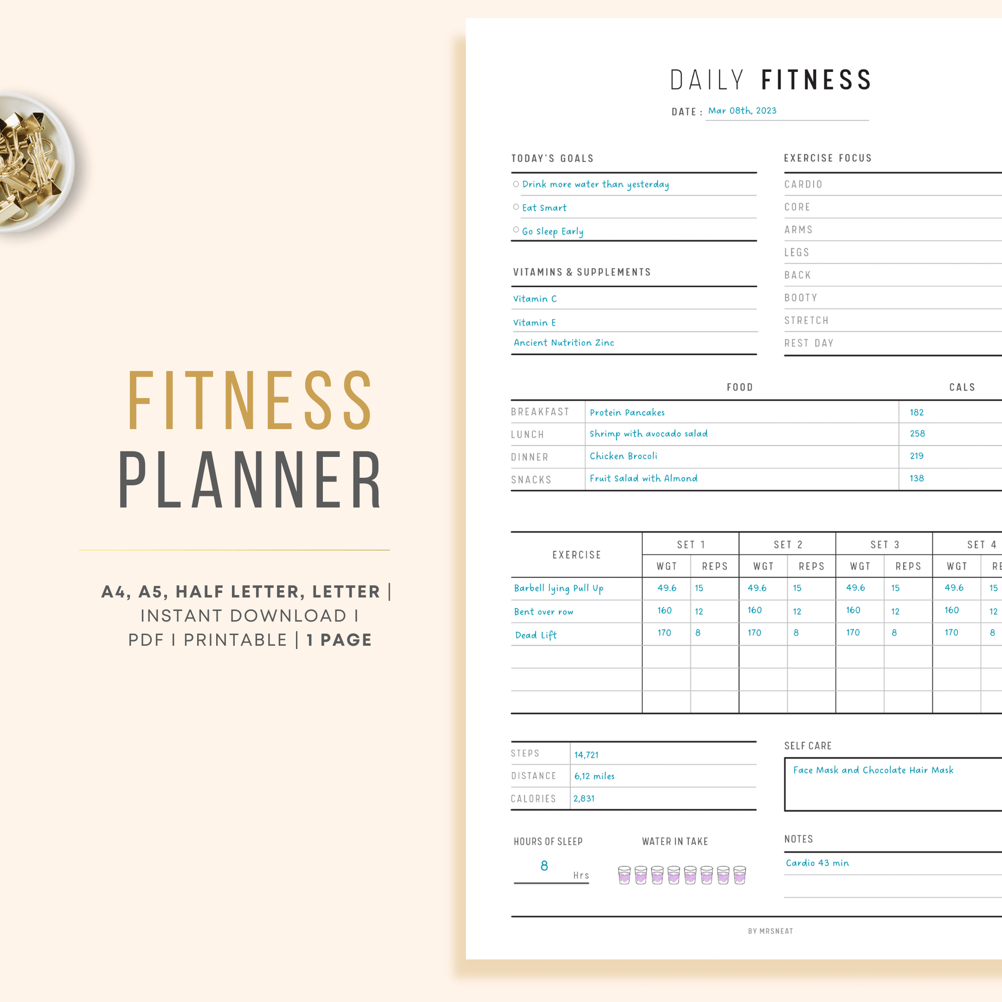 Daily Fitness and Health Planner Printable – mrsneat