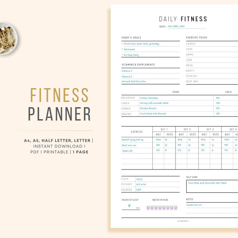 Daily Fitness and Health Planner Printable – mrsneat