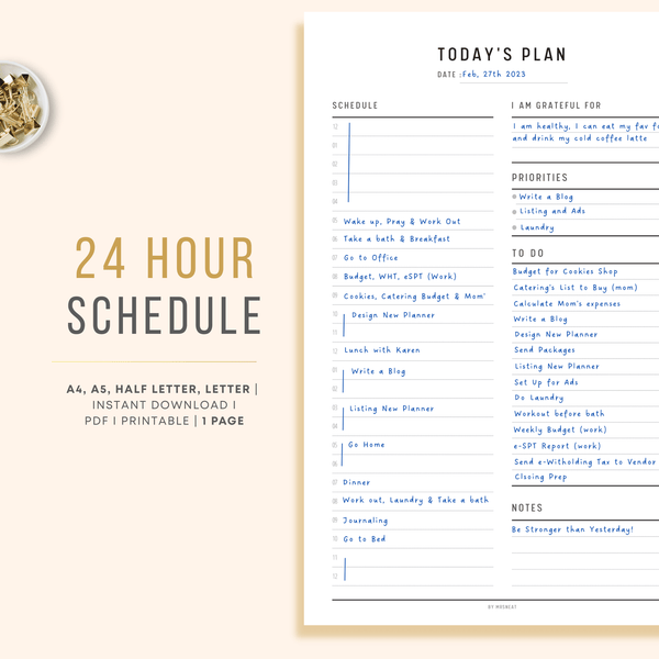 24 Hour Daily Planner Printable – mrsneat