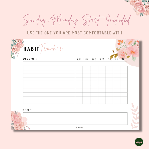 Floral Weekly Habit Tracker - M042 – mrsneat